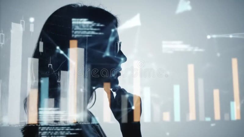 Silhouette of a Woman Overlaid with Blue and Orange Data Graphs for ...