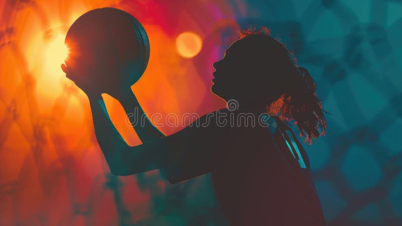 Silhouette of a Woman Playing Basketball with Backlight Stock ...