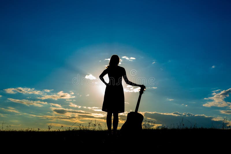 773 Woman Guitar Sunset Silhouette Stock Photos - Free & Royalty-Free ...
