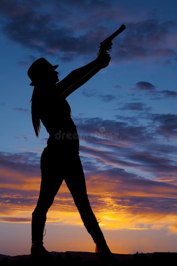 Silhouette Woman Point Gun Up Side Stock Image - Image of glamour ...