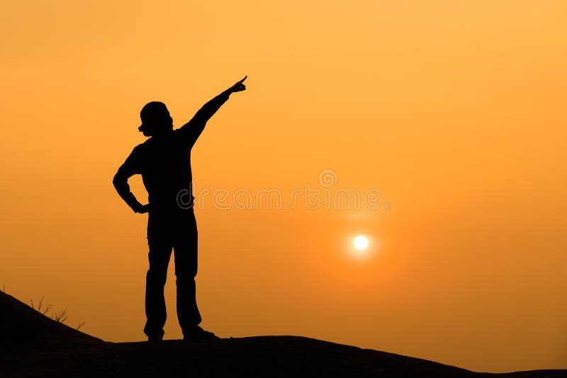 Silhouette of a Woman Point Her Hand To the Sky Stock Image - Image of ...
