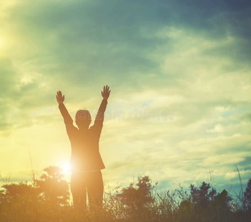 580 Silhouette Woman Praying Over Beautiful Sky Background Stock Photos ...