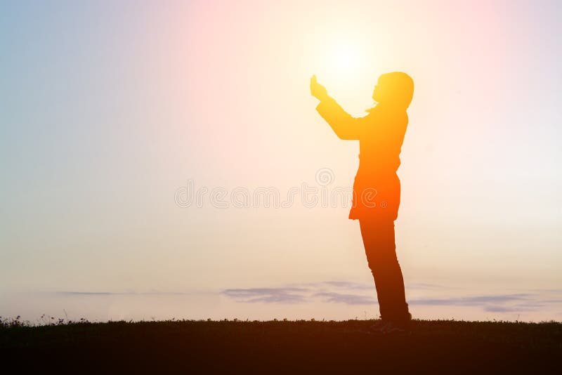 Silhouette of Woman Stand Praying Stock Image - Image of pray, girl ...