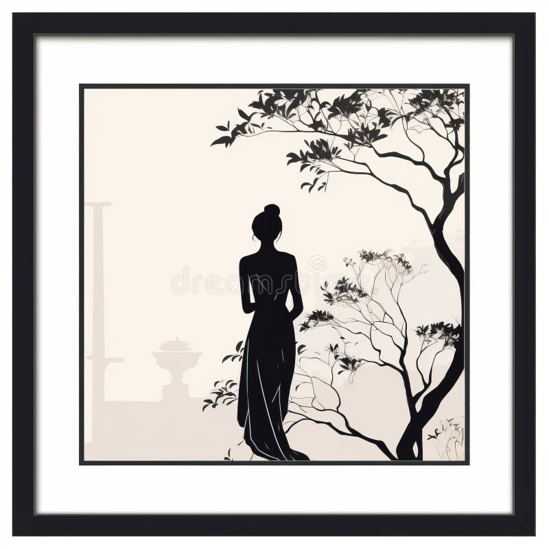 Silhouette of a Woman Standing in Front of a Tree Stock Illustration ...