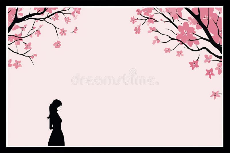 Silhouette Of A Woman Standing In Front Of A Tree Stock Illustration