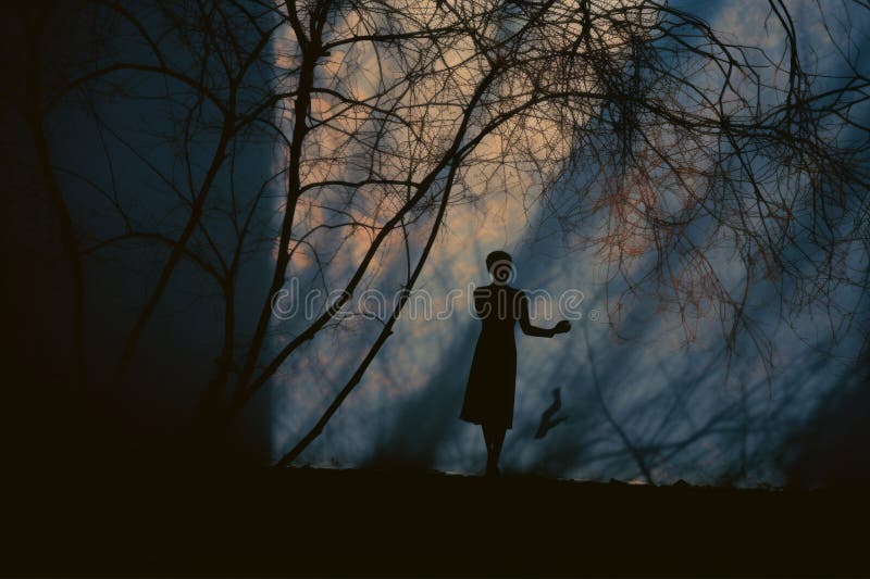 Silhouette Of A Woman Standing In Front Of Trees Stock Illustration