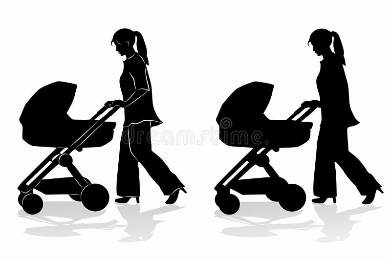 Silhouette of Woman with a Stroller , Vector Draw Stock Vector ...