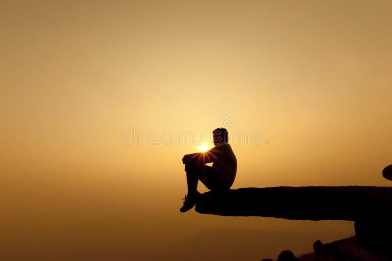 Silhouette of Woman Success on Top Mountain at Sunset, Selective Stock ...