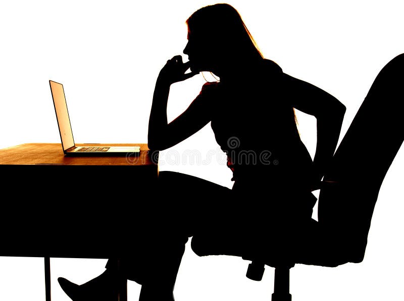 Silhouette Woman Thinking Computer Stock Image - Image of college ...