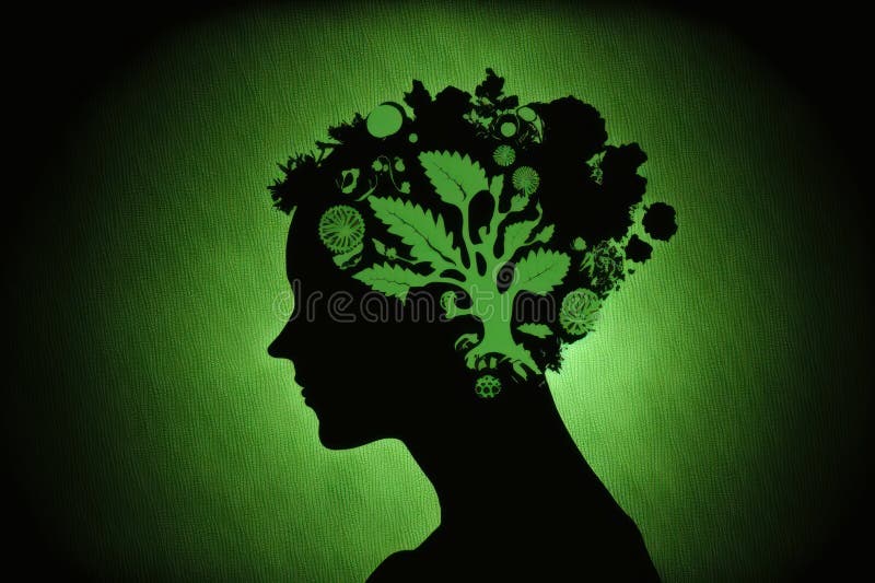 Silhouette of a Woman with a Tree Growing from Her Head. Stock ...