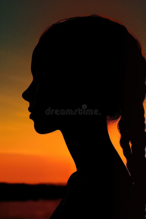 Silhouette of a Womans Profile at Sunset Stock Illustration ...
