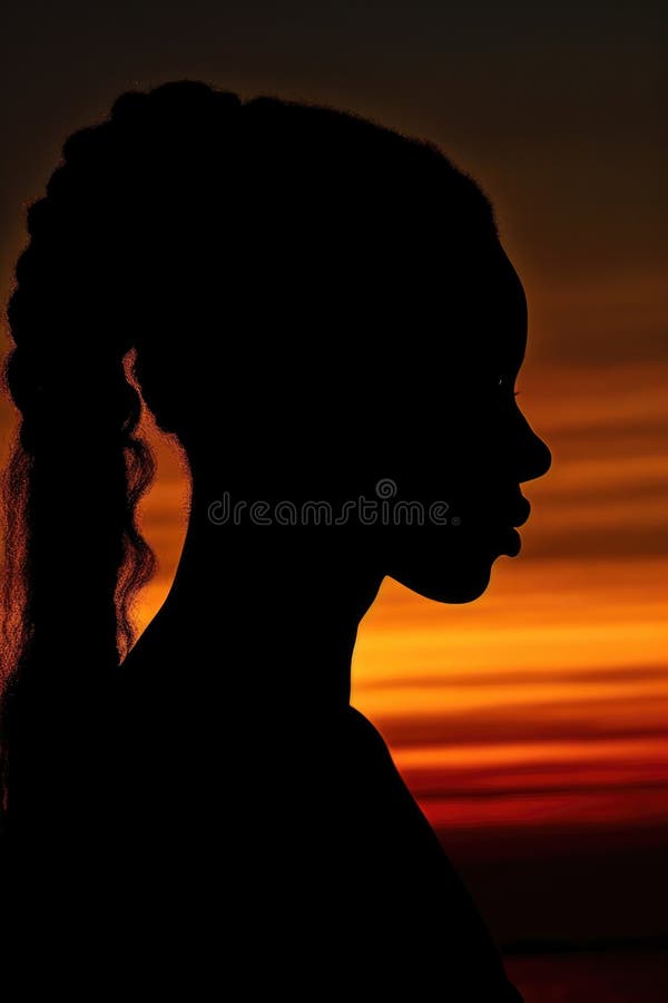 Silhouette of a Womans Profile at Sunset Stock Illustration ...