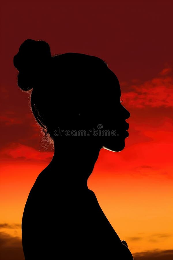 Silhouette of a Womans Profile at Sunset Stock Illustration ...