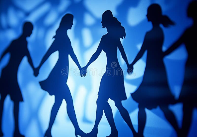 Silhouette Women Holding Hands Unity Friendship High Quality Image ...