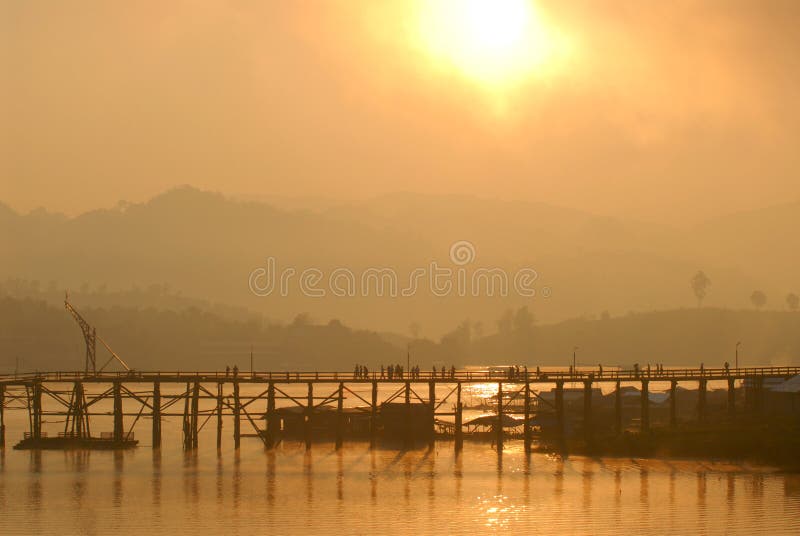 Silhouette of the Wooden Bridge . Stock Photo - Image of walk, river ...