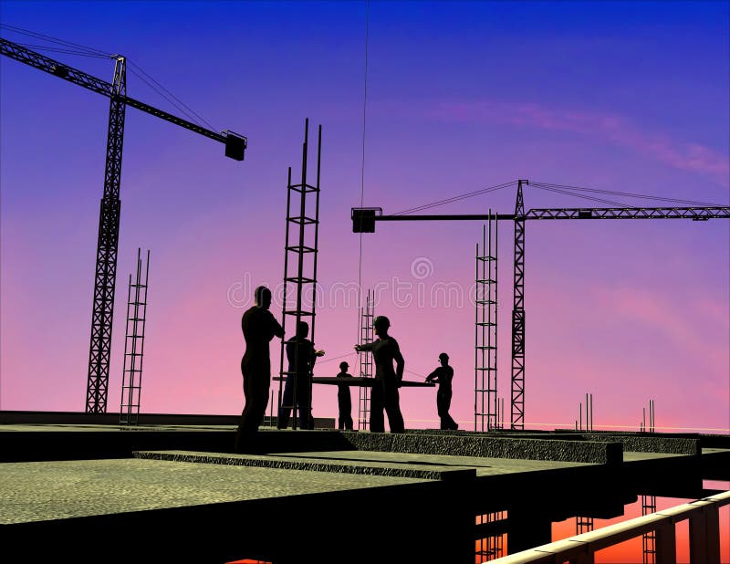 Assembling Iron Construction-silhouette Worker Stock Image - Image of ...