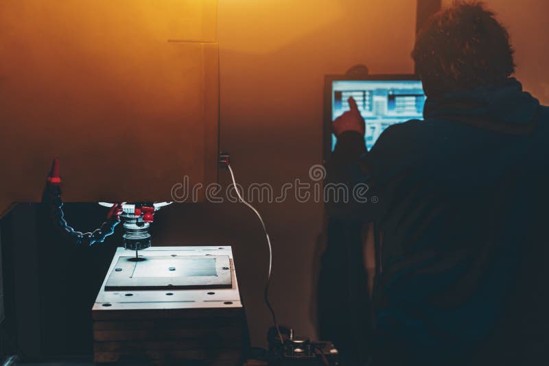 Silhouette of Worker with CNC Milling Machine Stock Photo - Image of ...