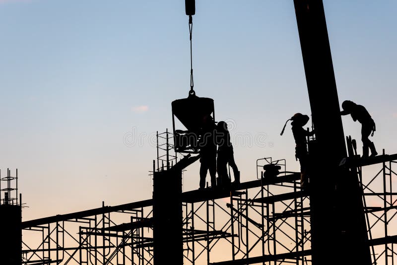 Construction Building Casting Concrete Work on Scaffolding Stock Image ...