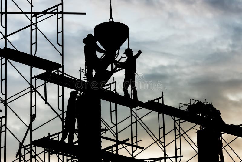 Construction Building Casting Concrete Work on Scaffolding Stock Photo ...