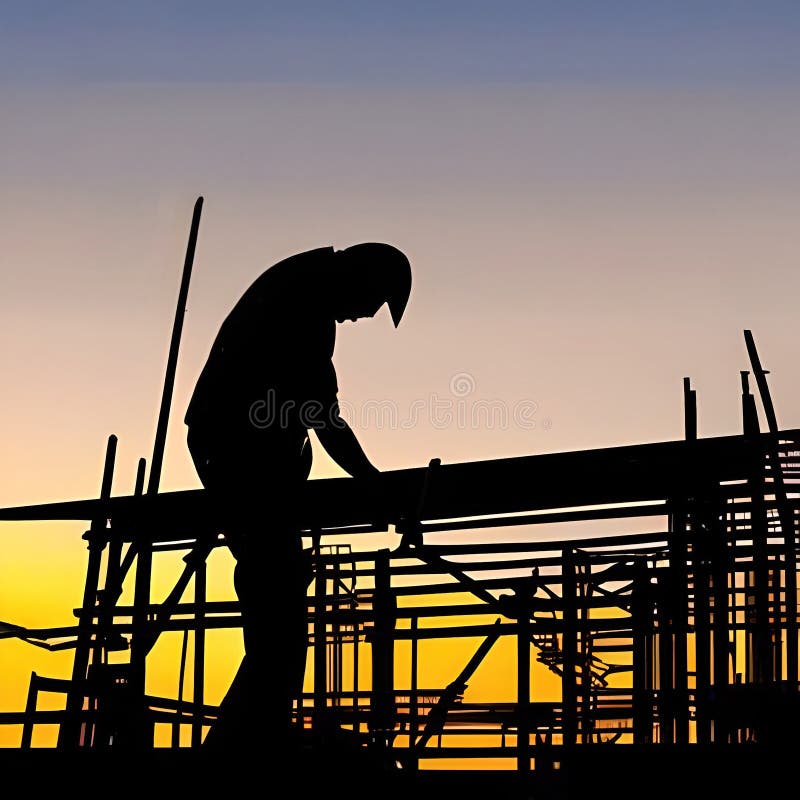 Silhouette of Worker at the Construction Site Stock Image - Image of ...