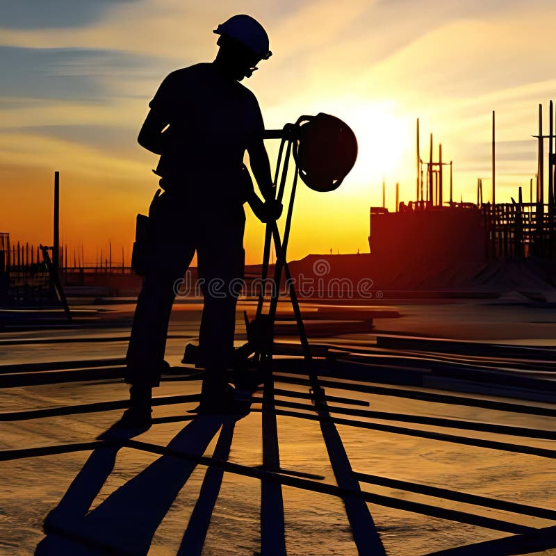 Silhouette of Worker at the Construction Site Stock Photo - Image of ...