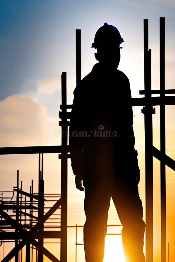 Silhouette of Worker at the Construction Site Stock Photo - Image of ...