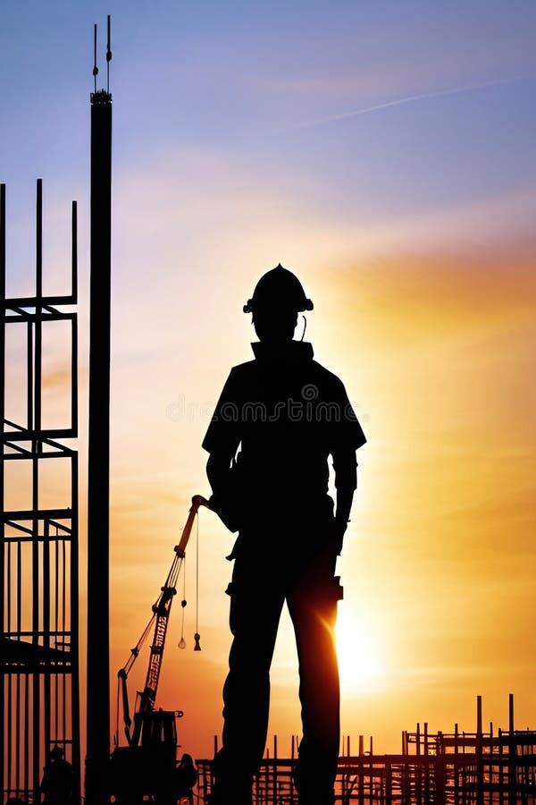 Silhouette of Worker at the Construction Site Stock Photo - Image of ...