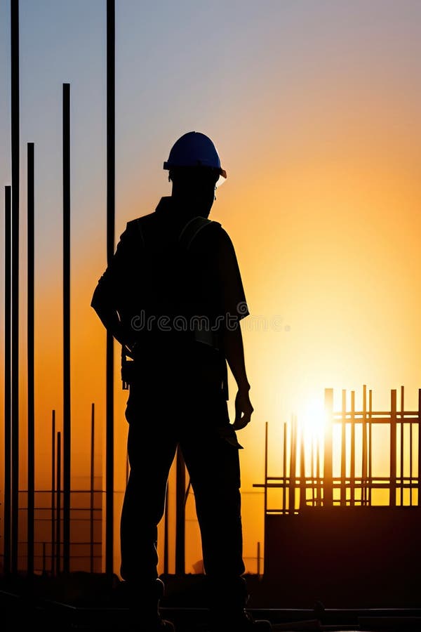 Silhouette of Worker at the Construction Site Stock Image - Image of ...
