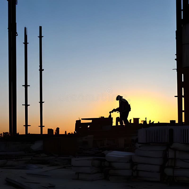 Silhouette of Worker at the Construction Site Stock Photo - Image of ...