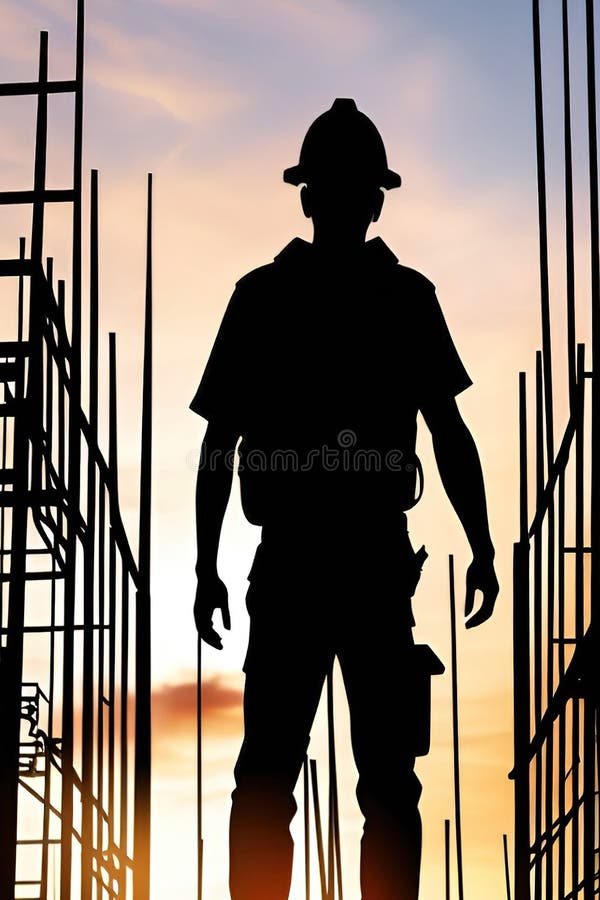 Silhouette of Worker at the Construction Site Stock Illustration ...