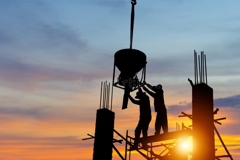 Silhouette of Worker Team at Building Site with Clipping Path ...
