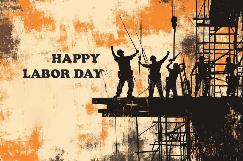 Silhouette Workers Constructing Building with Tools on Grunge Beige ...