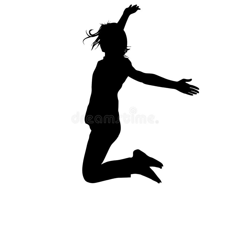 Silhouette Young Girl Jumping with Hands Up, Motion. Vector ...