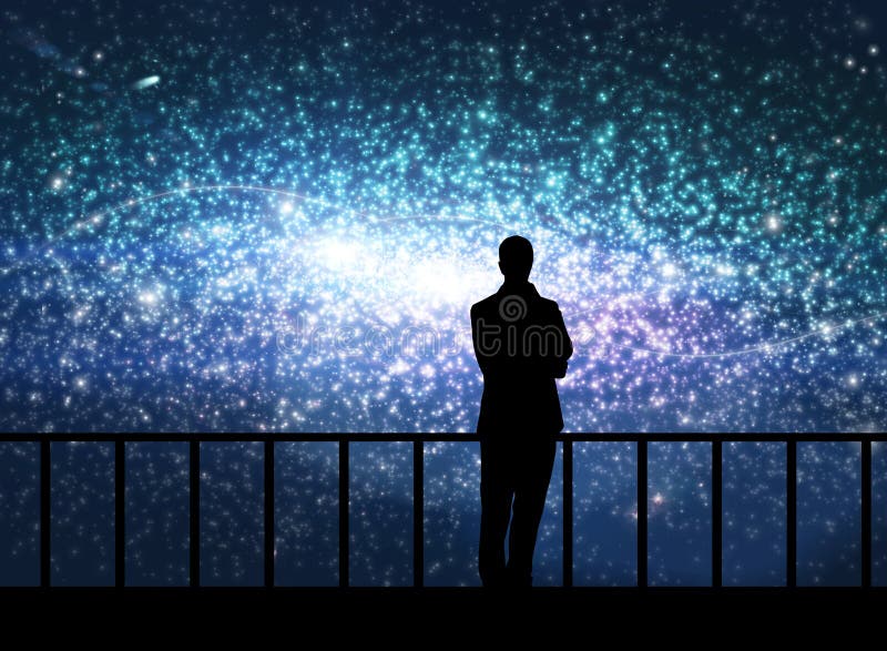 Silhouette of Young Man in the Cosmos Stock Illustration - Illustration ...