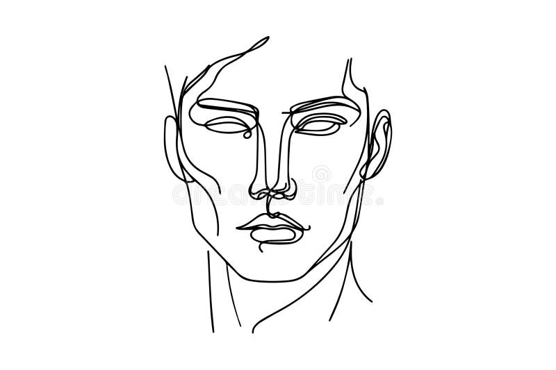 Silhouette of Young Man Face in Continuous One Line Style, Vector ...