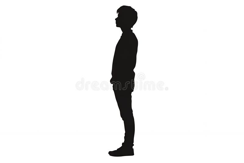 Silhouette of a Young Man Standing Profile View Isolated on White ...