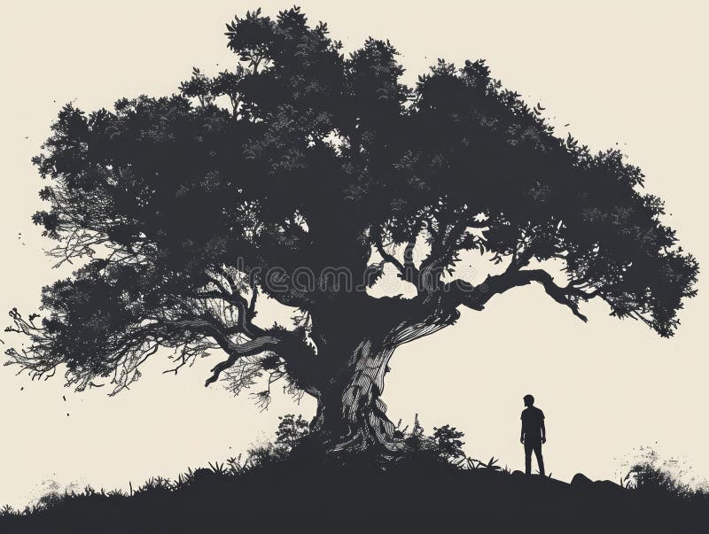Silhouette of a Young Man Standing Under a Big Tree. Generative AI ...