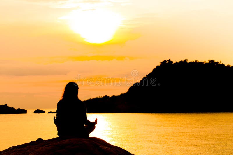 Silhouette of Young Woman Standing at Relax Pose or Freedom Pose or ...