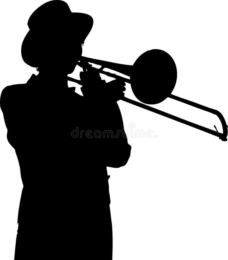 Silhouette of Young Woman Trombone Player Stock Vector - Illustration ...