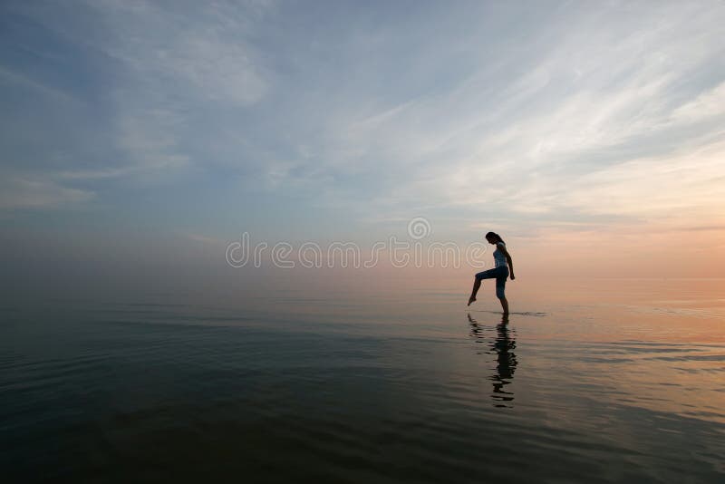 Silhouette Of Young Woman Wading In Sea Stock Image - Image of travel ...