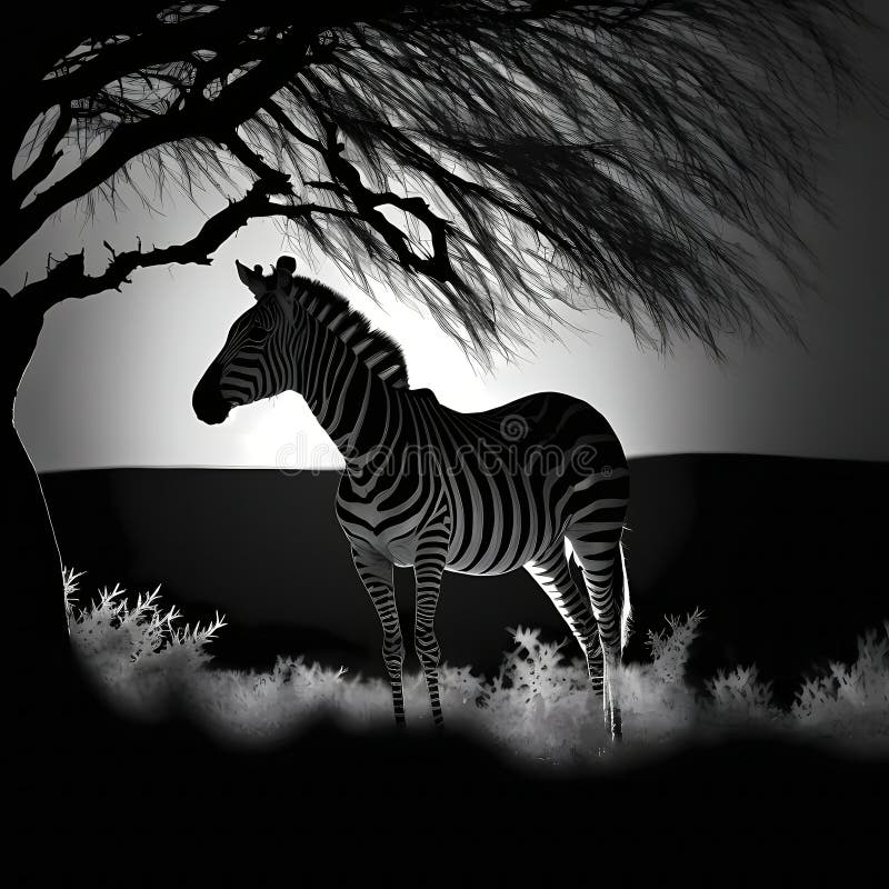 Silhouette of a Zebra Under a Weeping Tree Stock Illustration ...