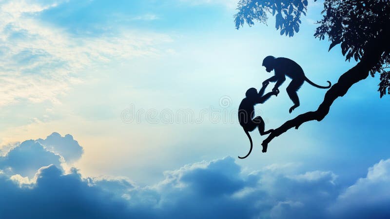 Monkey Helps Another Monkey Climb a Mountain Slope, Reaching Out To ...