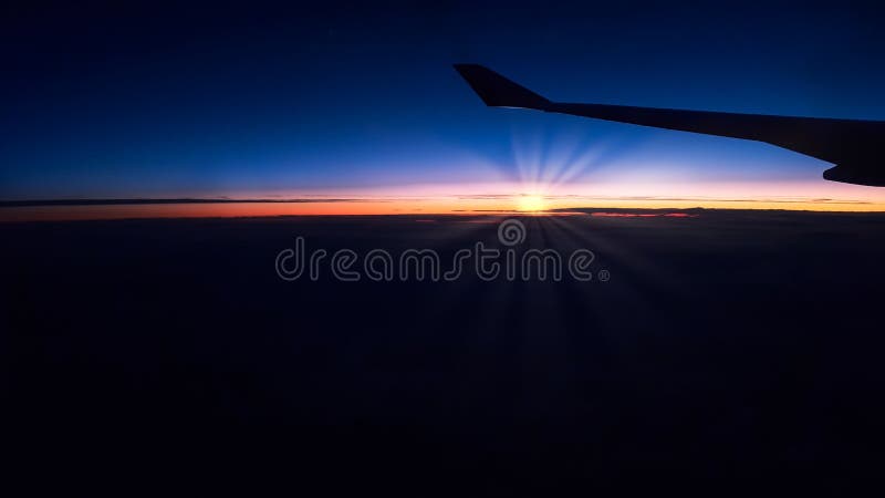 Silhouetted Airplane Wing during a Night Flight Stock Photo - Image of ...