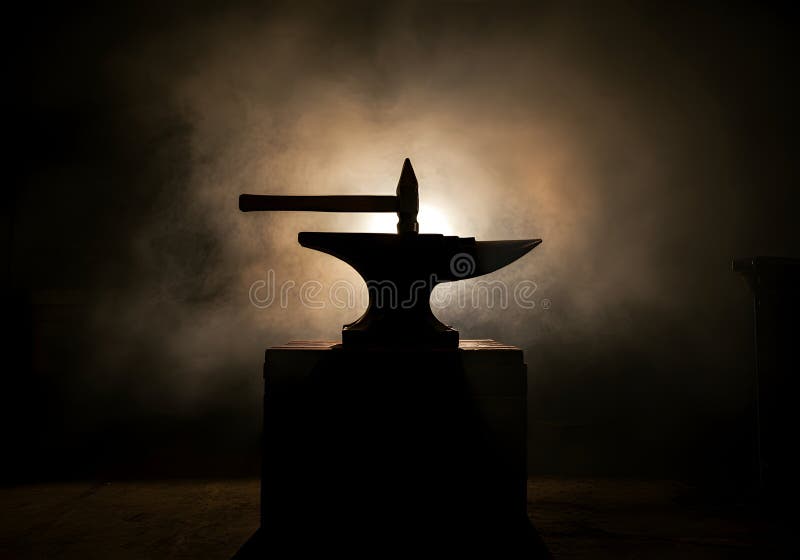 Anvil and Hammer Silhouette with Dramatic Lighting. Stock Illustration ...