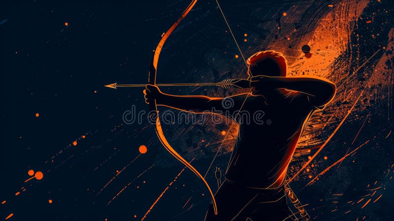 Silhouetted Archer Aiming Arrow on Abstract Background Stock Image ...