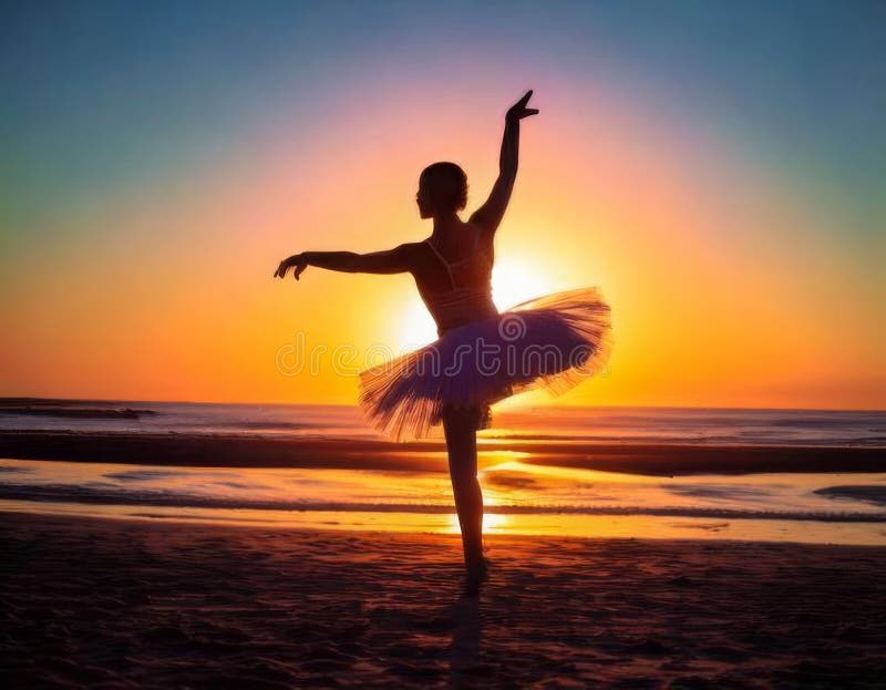 Generated Image of a Ballet Dancer on the Beach at Sunrise Stock ...