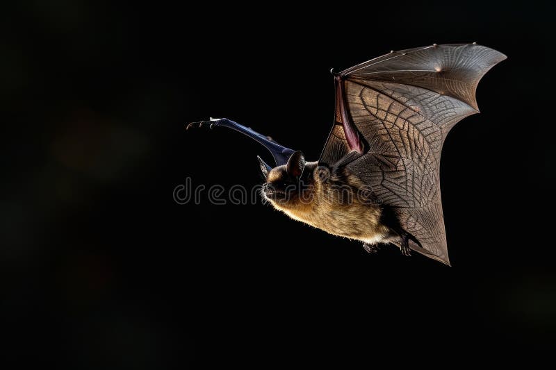 Silhouetted Bat Gracefully Soaring through the Dark Night in Its ...