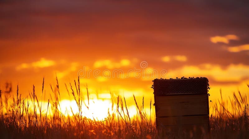 Silhouetted Beehive at Sunset Idyllic Rural Scene Stock Image - Image ...