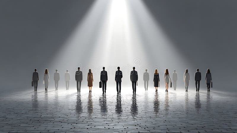 Silhouetted Business People Under Spotlight in Grey Room Stock ...