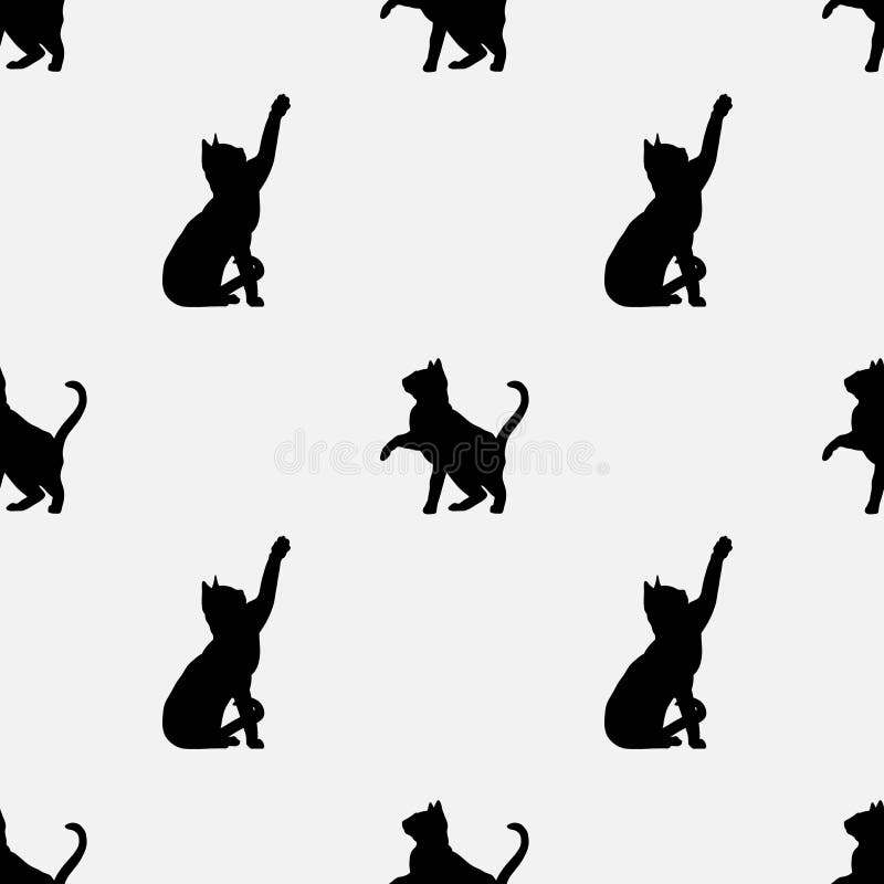 Cats in Playful Silhouettes Creating a Seamless Pattern on White ...